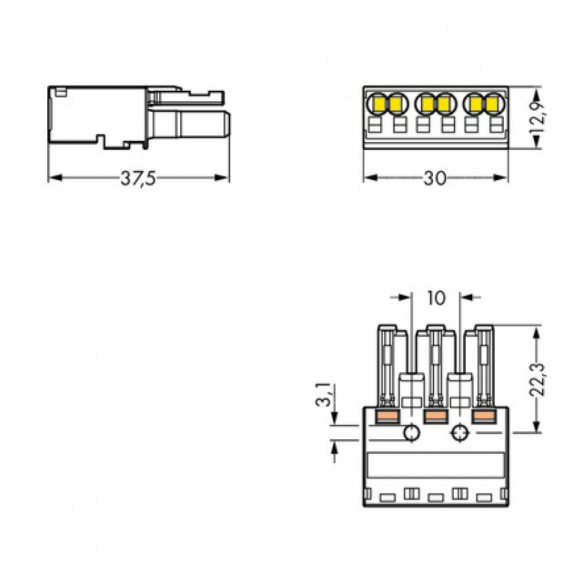 Conector Winsta Macho 3 Pólos - 770-223 - Wago