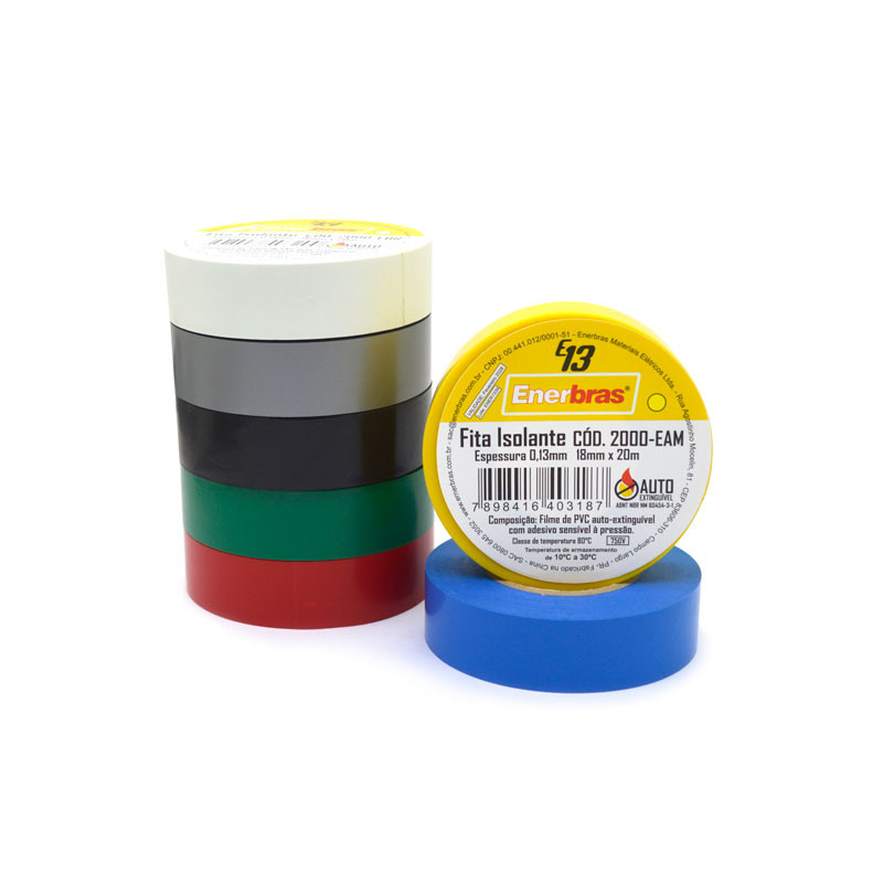 Fita Isolante em PVC E13 Espessura 0,13mm 18mm x 20m - Diversas Cores ...