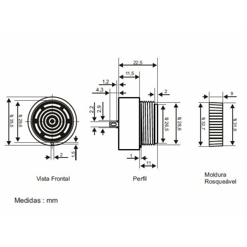 Buzzer para Painel 30mm Contínuo - S-5/18V-O-C - Sonalarme