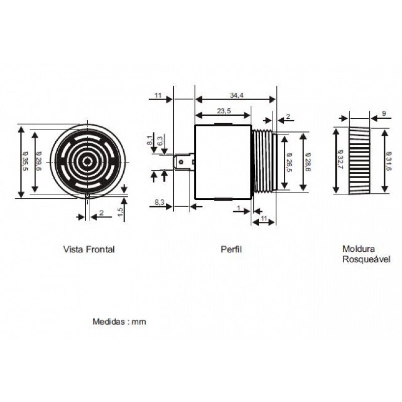 Buzzer para Painel 30mm Contínuo - SI-220VCA-O-C - Sonalarme