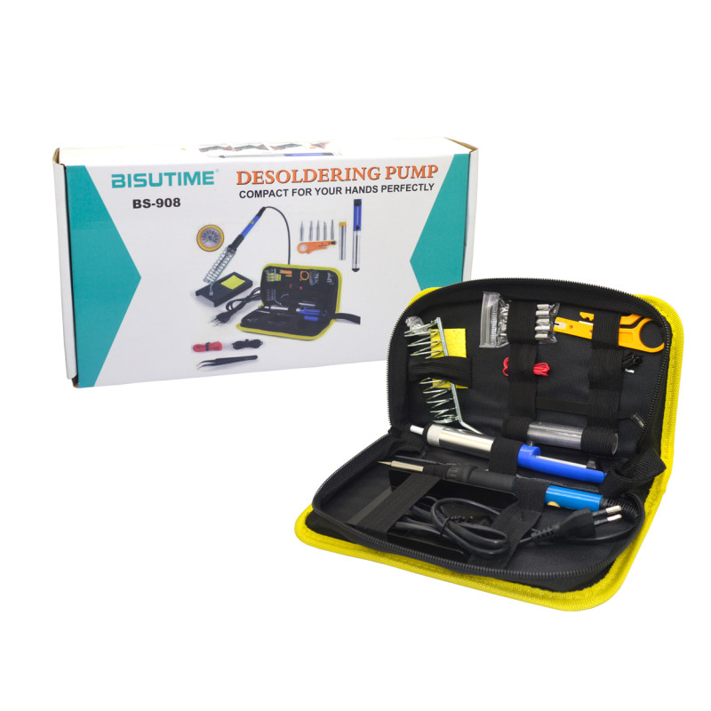 Kit Ferro Solda + Tubete Estanho Com Resina e Sugador Solda - BS-908