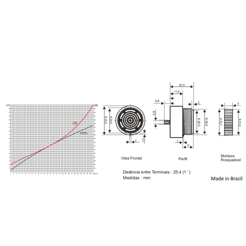 Buzzer para Painel com Oscilador - S-4,5/15V-O-I - Sonalarme