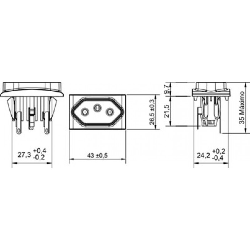 Tomada para Painel Unitário 2P+T Preta 10A/250V - EX1401