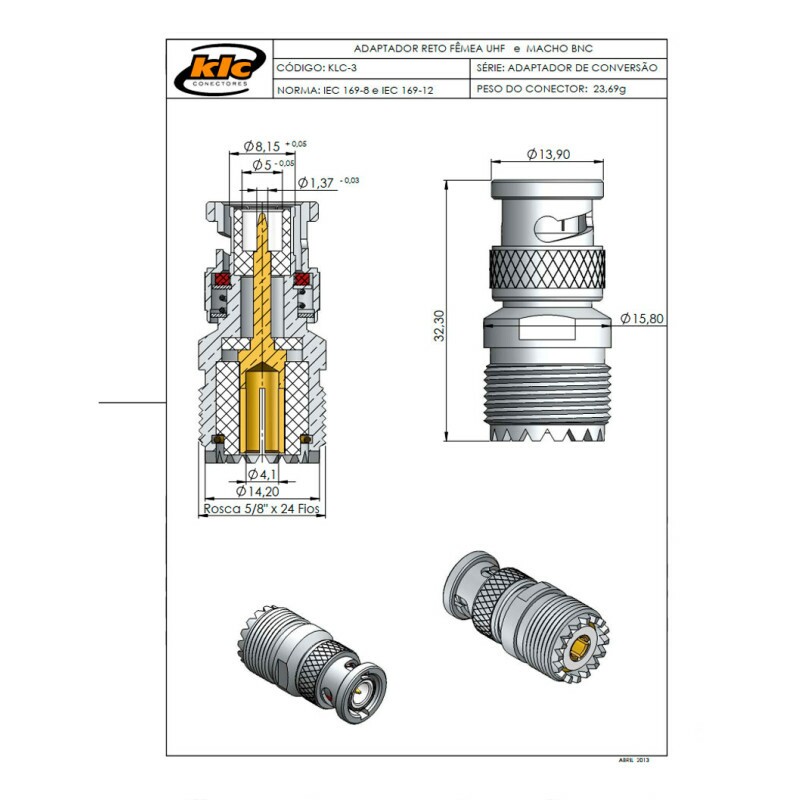 Adaptador BNC Macho X UHF Fêmea - KLC-3 - Gav 13 - KLC