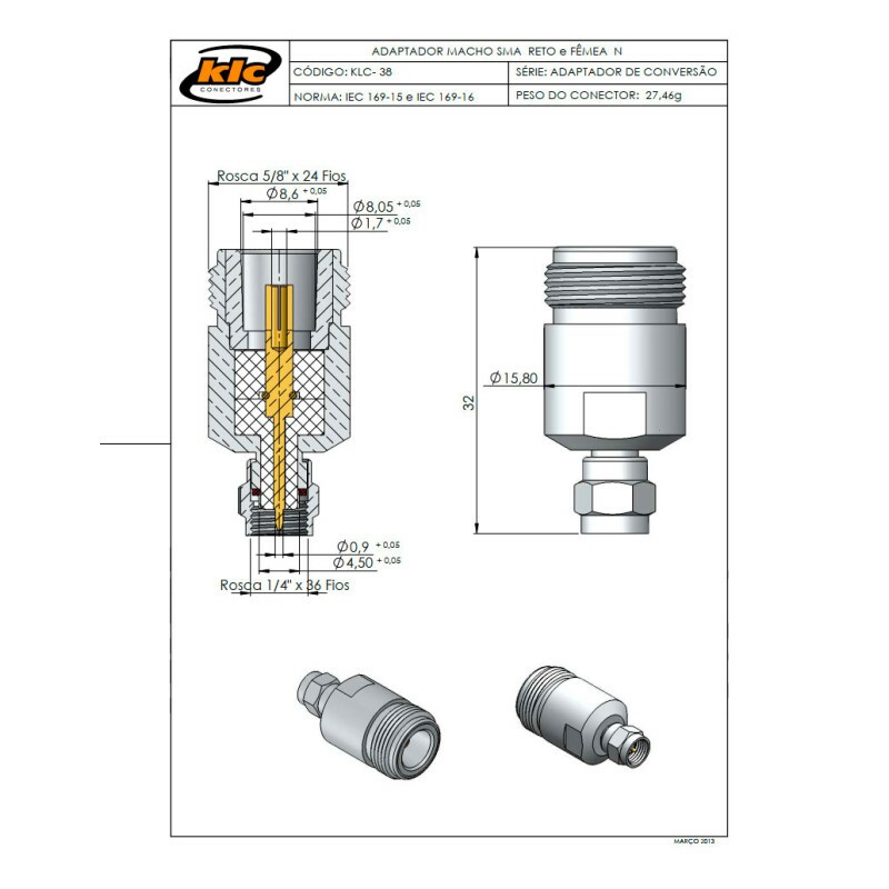 Adaptador de Conversão SMA Macho X N Fêmea - KLC-38 - Gav 61 - KLC
