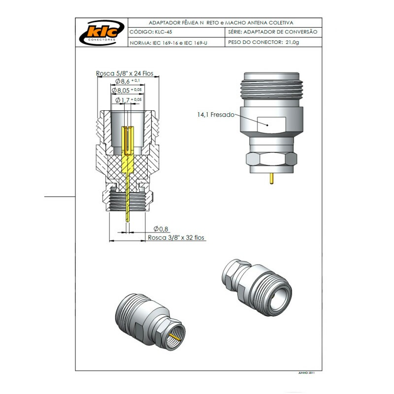 Adaptador de Conversão Reto N Fêmea X F Macho - KLC-45 - Gav 89 - KLC