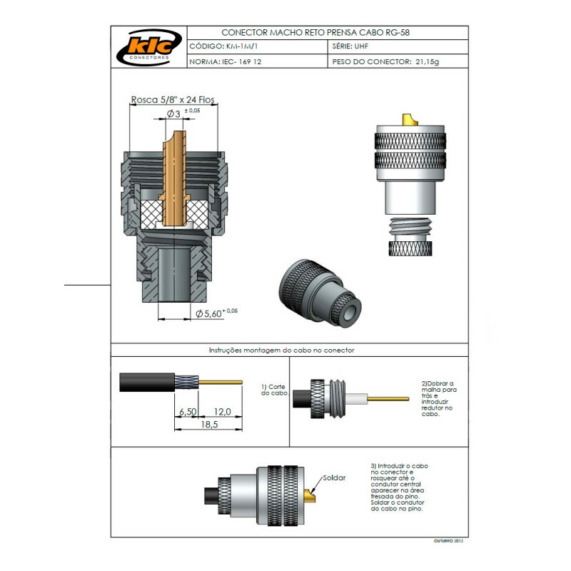 Conector UHF Macho Reto Cabo Prensa Cabo RG-58 - KM-1M/1 - Gav 96 - KLC