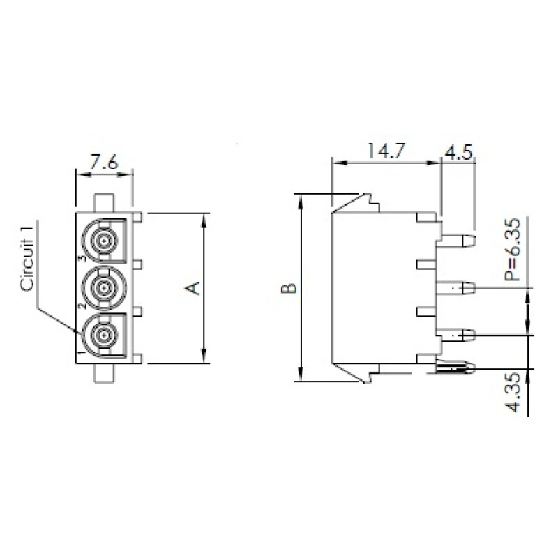 Conector Macho LW6351P0310T PCI Passo de 6,35mm - 2 a 4 Vias