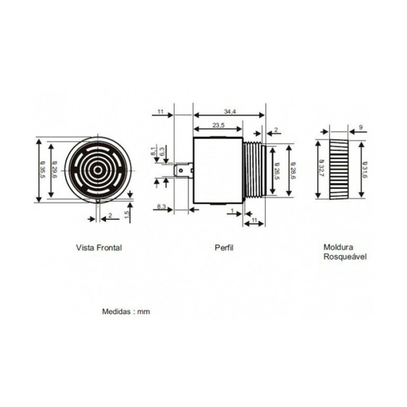 Buzzer para Painel 35mm com Oscilador - SI-127/220VCA-O-B - Sonalarme