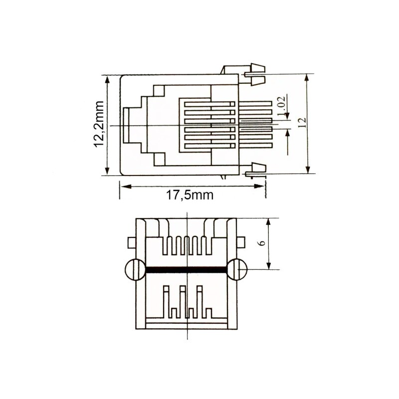 Conector Jack RJ12 6P6C 6 Vias Cinza - YH55-04